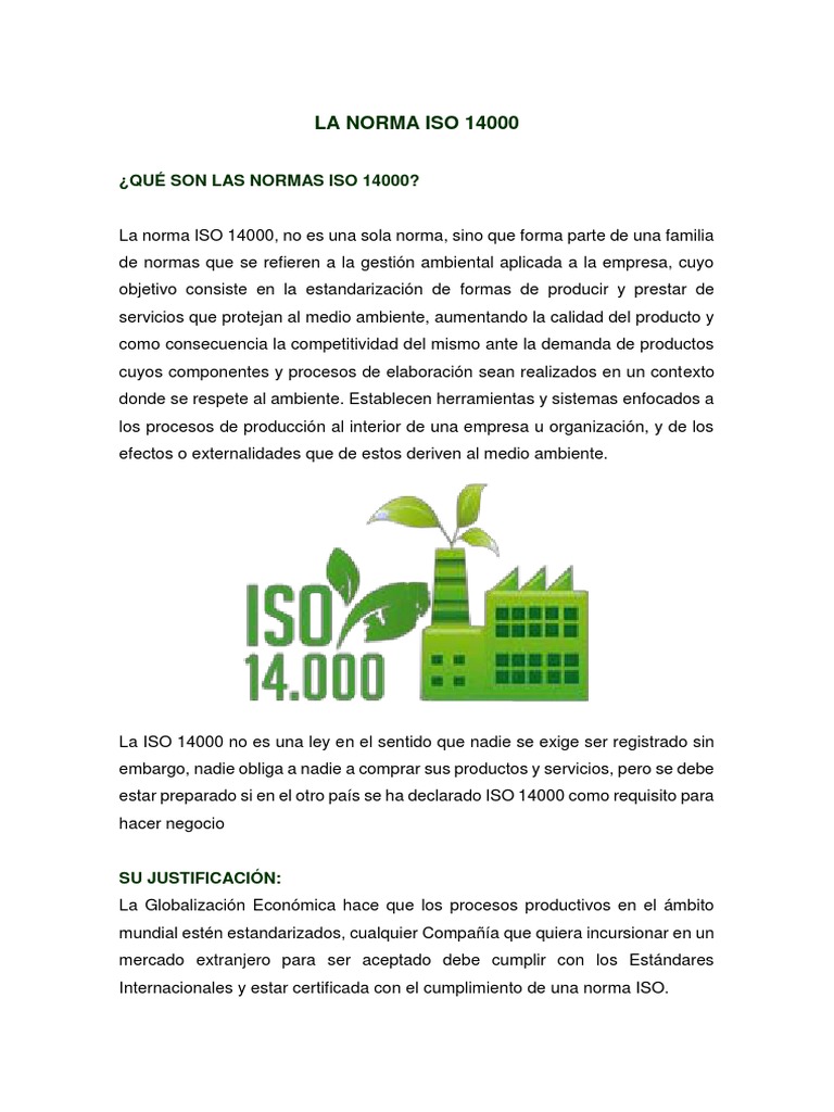 La Norma Iso 14000 | PDF | Organización internacional para la estandarización | Calidad (comercial)