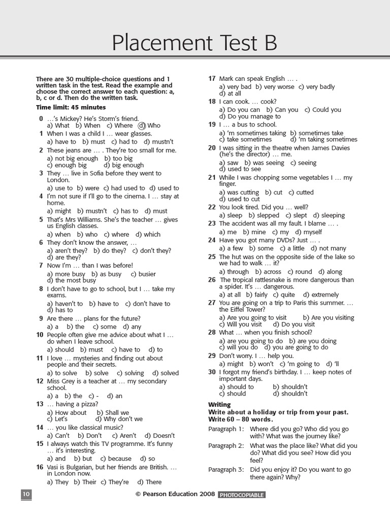 Placement Test B | PDF