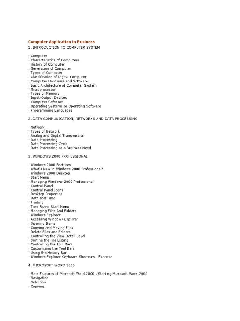Computer Applications in Business Overview | PDF | Windows 2000 ...
