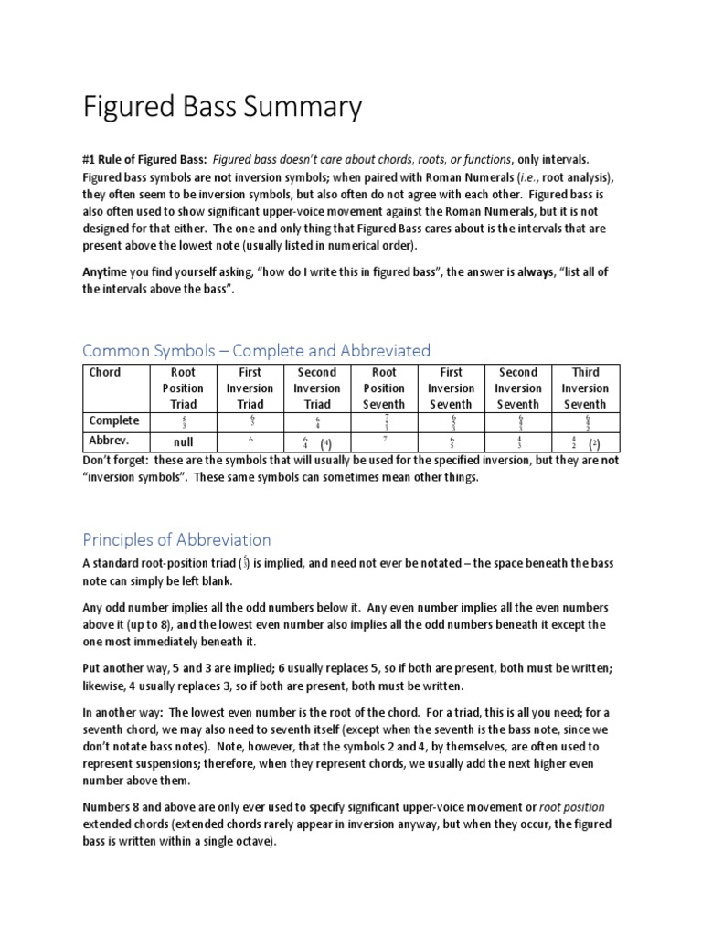 Figured Bass Summary | Download Free PDF | Chord (Music) | Elements Of ...