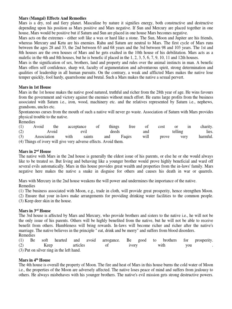Mars Effects and Remedies | PDF | Planets In Astrology | Science