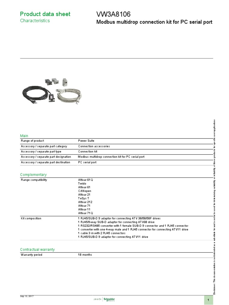 Modbus Connection Kit VW3A8106 | PDF