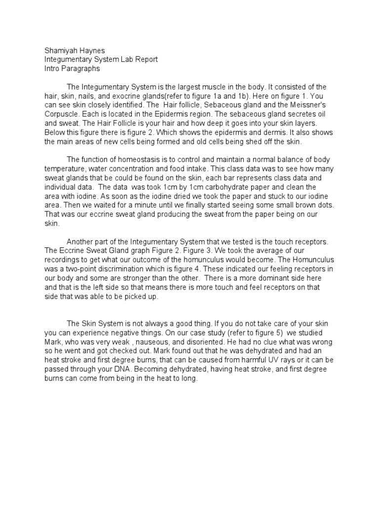 Integumentary System Lab Report | PDF | Integumentary System | Animal ...