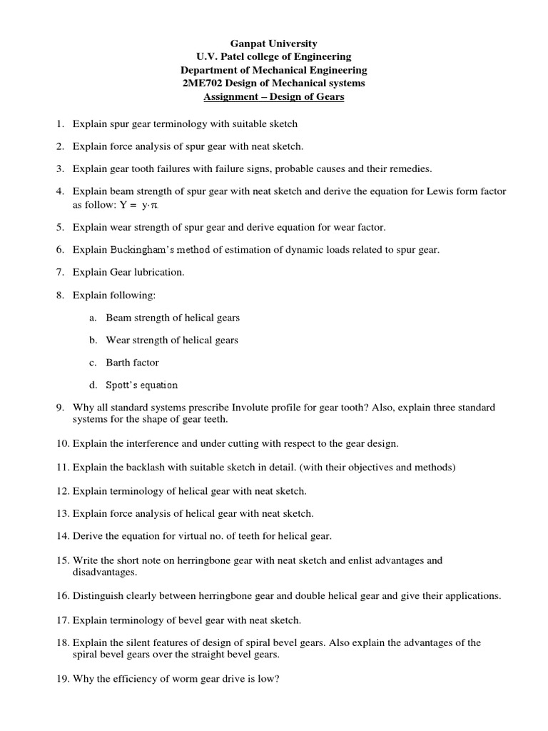 Assignment - Design of Gears | PDF