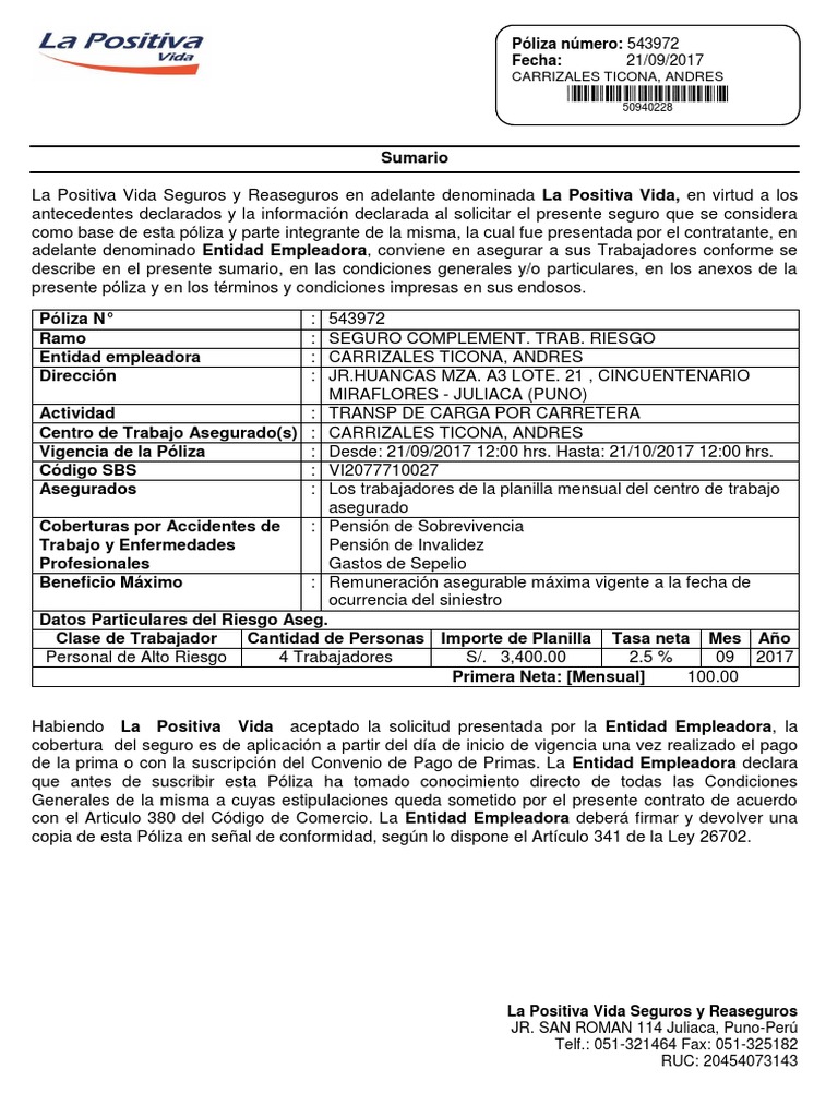 Formato La Positiva | PDF | Póliza de seguros | Seguro