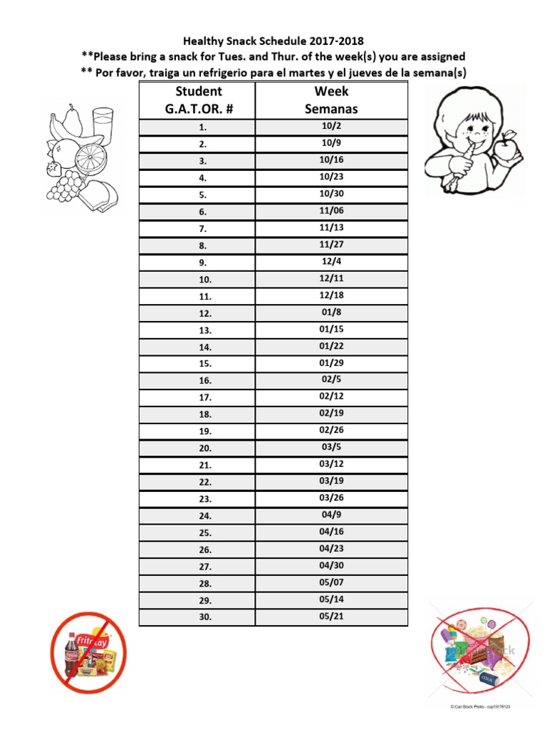 2017-2018 Snack Schedule | PDF