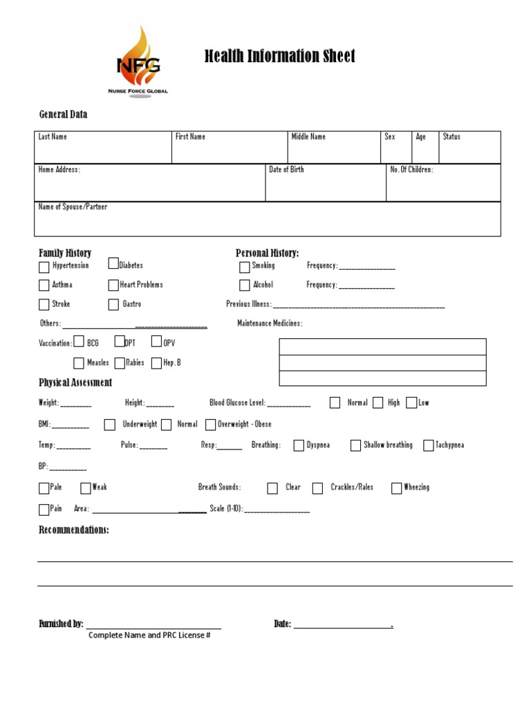 NFG Health Information Sheet | PDF