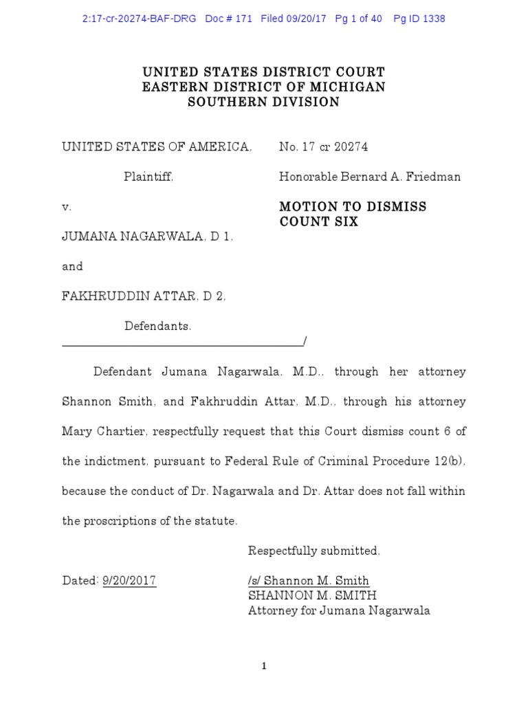 Motion to Dismiss Count Six in Nagarwala Case | PDF | Vagueness ...