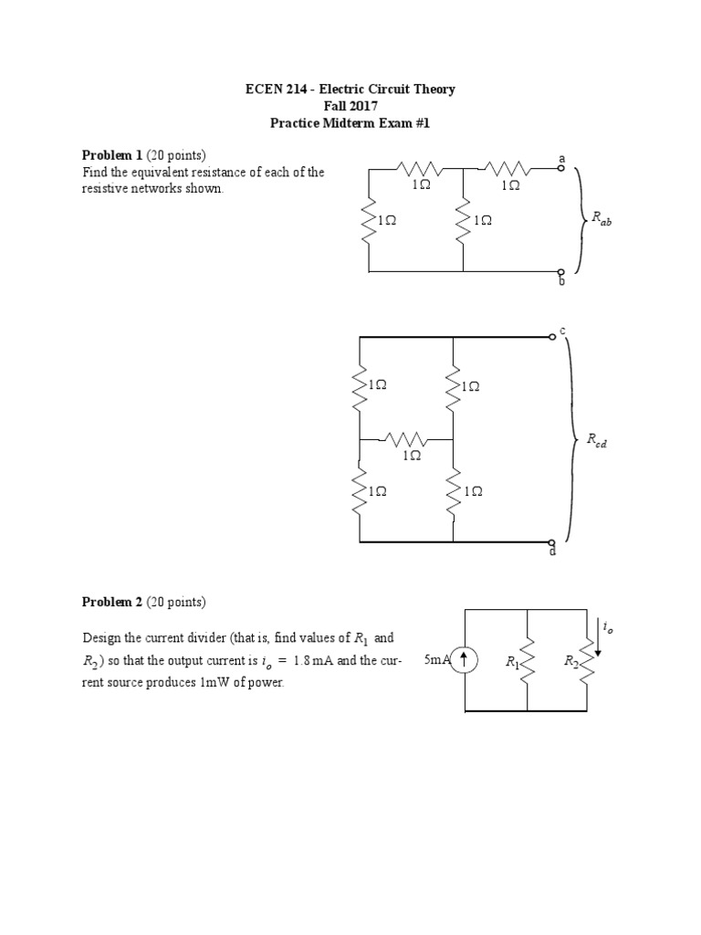 Electric Circuit Theory Practice Exam | PDF | Electromagnetism ...
