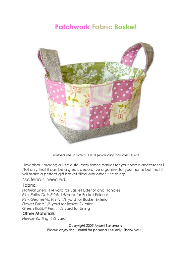 Patchwork Fabric Basket | PDF | Seam (Sewing) | Patchwork