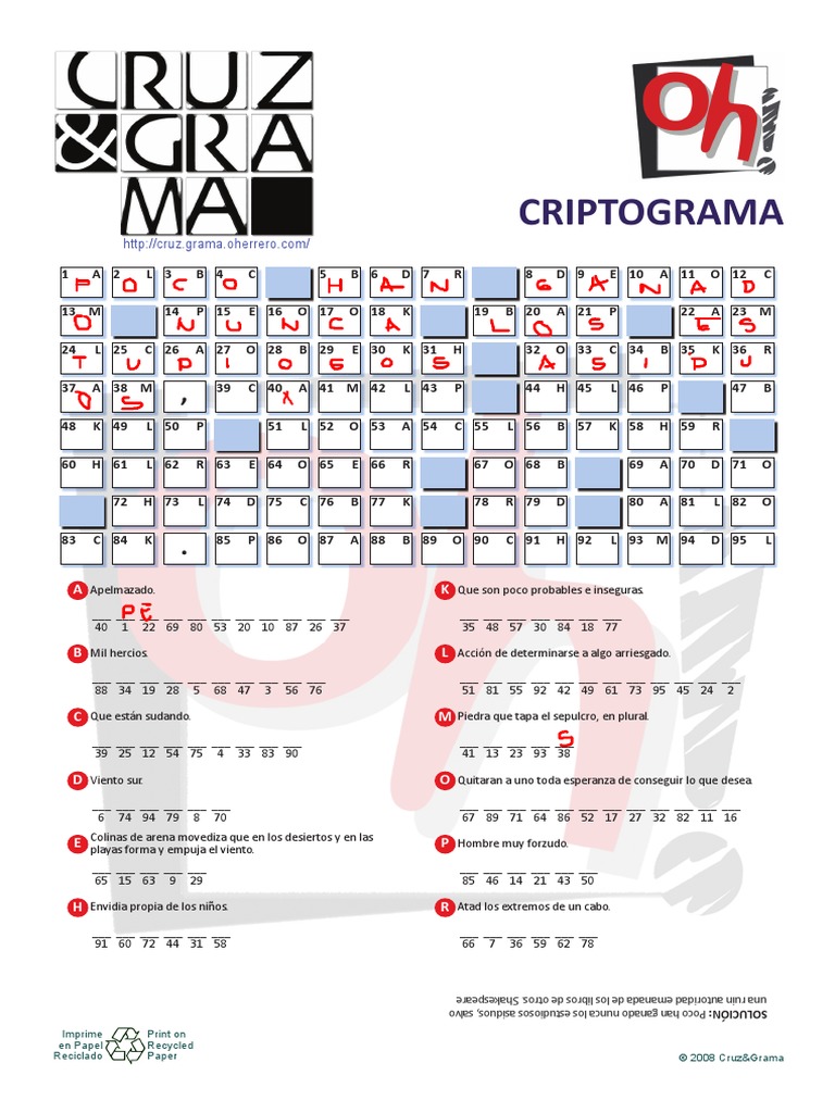 Criptograma | PDF | Ajedrez | Juegos y actividades