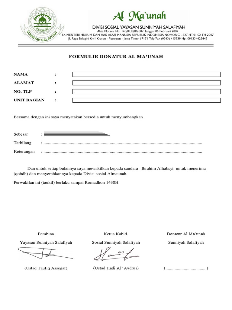 Formulir Donatur Al Ma | PDF