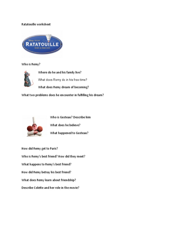 Ratatouille Movie Worksheet | PDF | Leisure