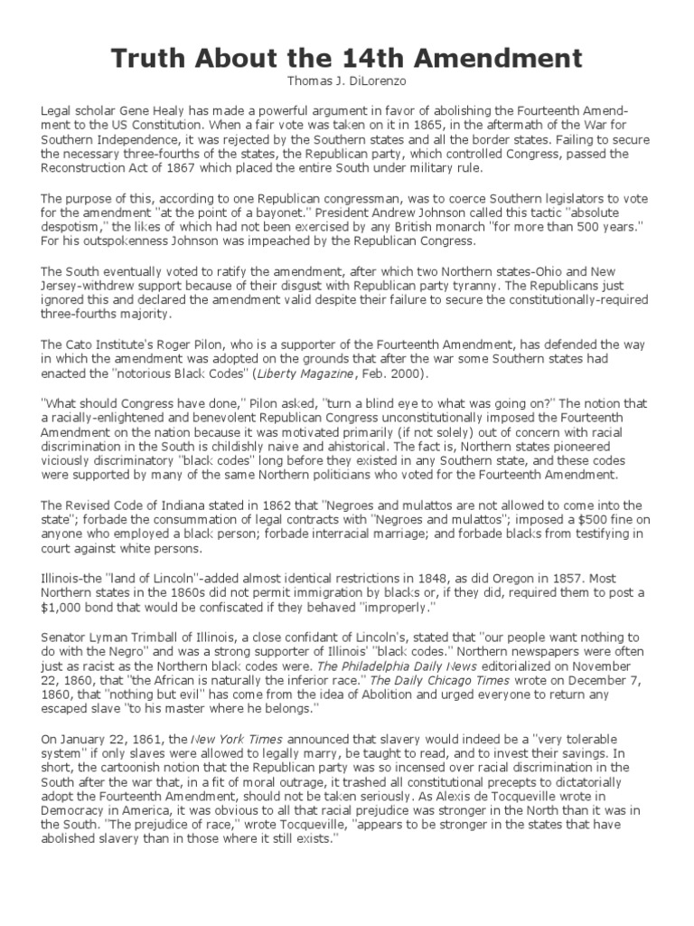 The Truth About The 14th Amendment | PDF | Fourteenth Amendment To The ...