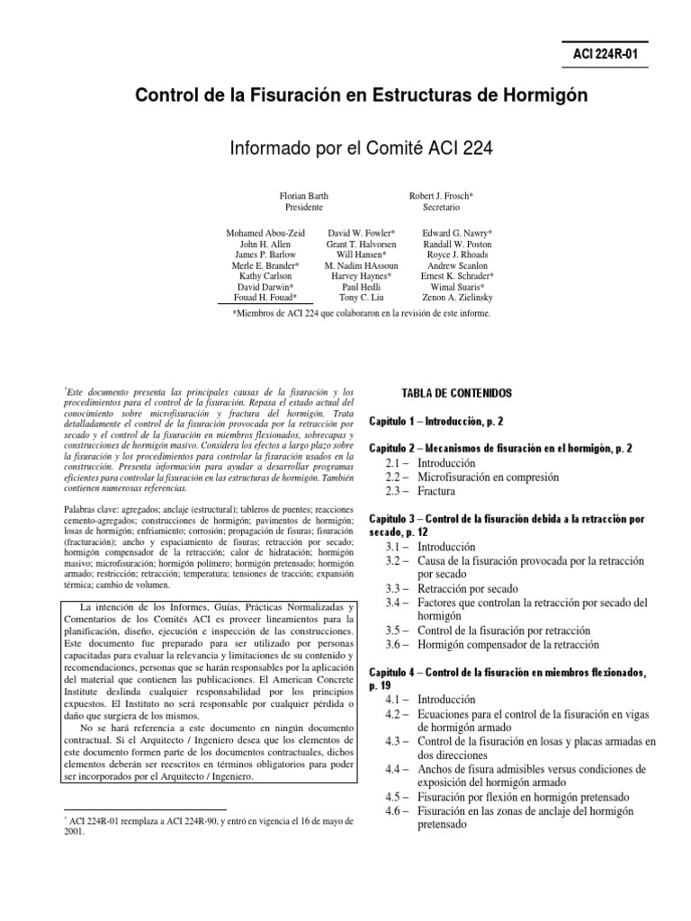 Aci 224R-01 Agrietamiento y Fisuras PDF | PDF