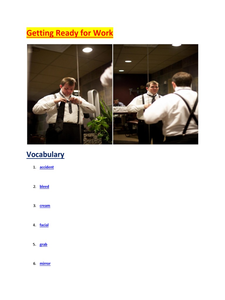 Getting Ready For Work: Vocabulary | PDF