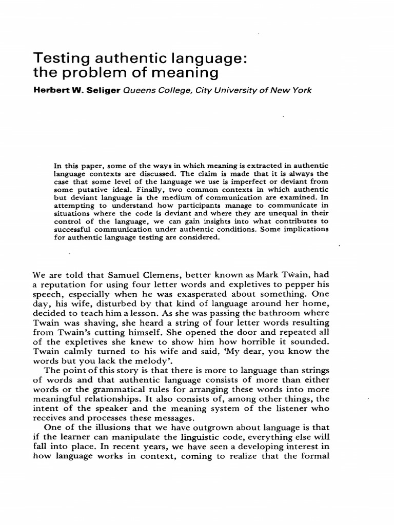 Testing Authentic Language | PDF | Second Language | Linguistics