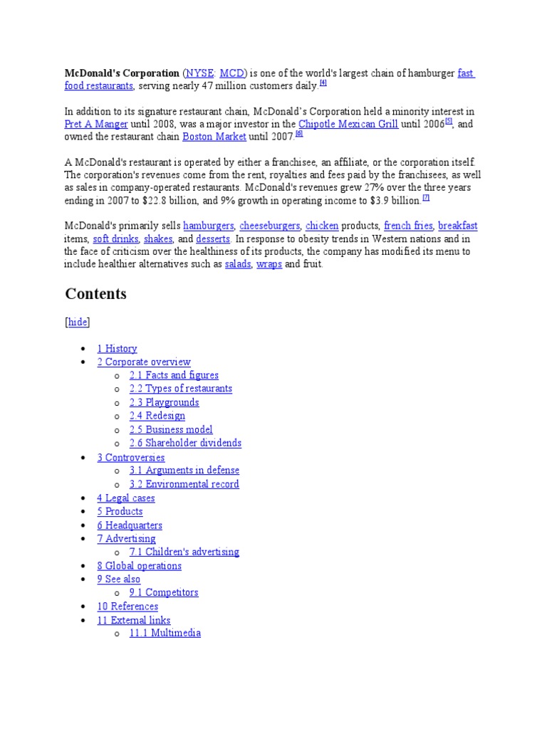 Mcdonald'S Corporation ( | PDF | Mc Donald's | Fast Food Restaurants