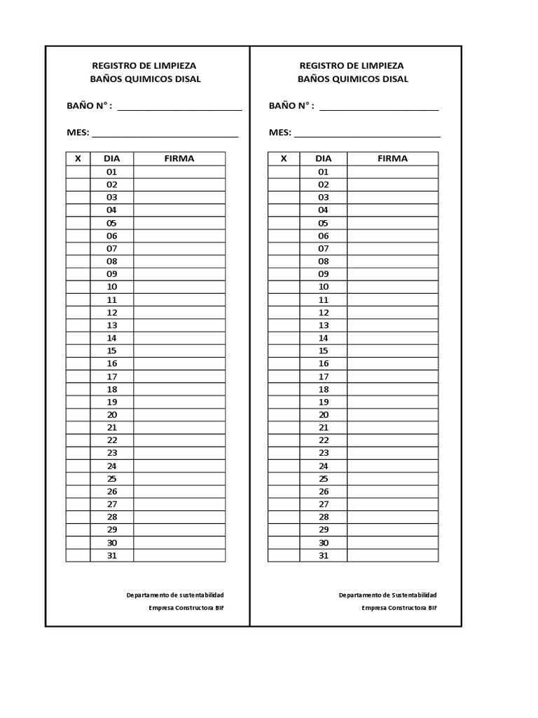 Registro de Limpieza de Baños