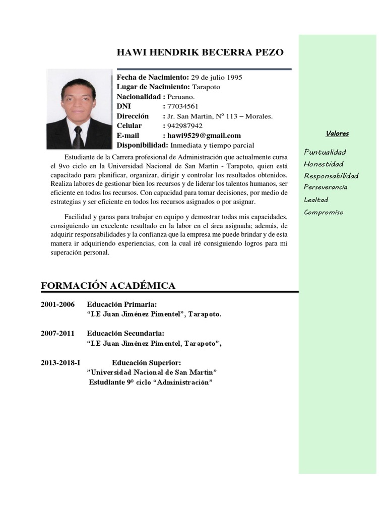 Currículum de Hawi Becerra Pezo | PDF | Business | Educación avanzada