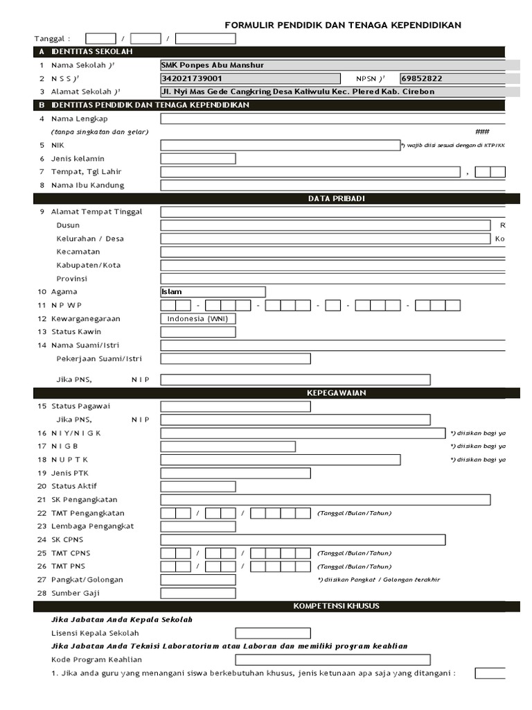 Formulir PTK Dapodik | PDF