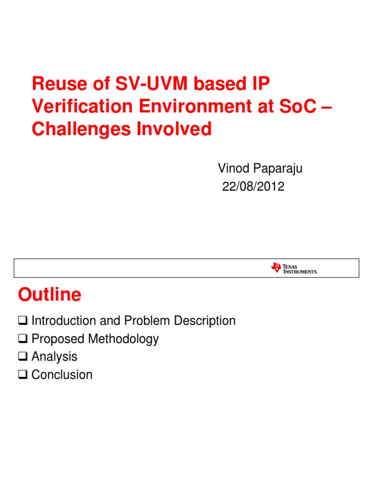 Reuse Of Sv Uvm Based Ip Verification Environment At Soc Challenges Involved System On A