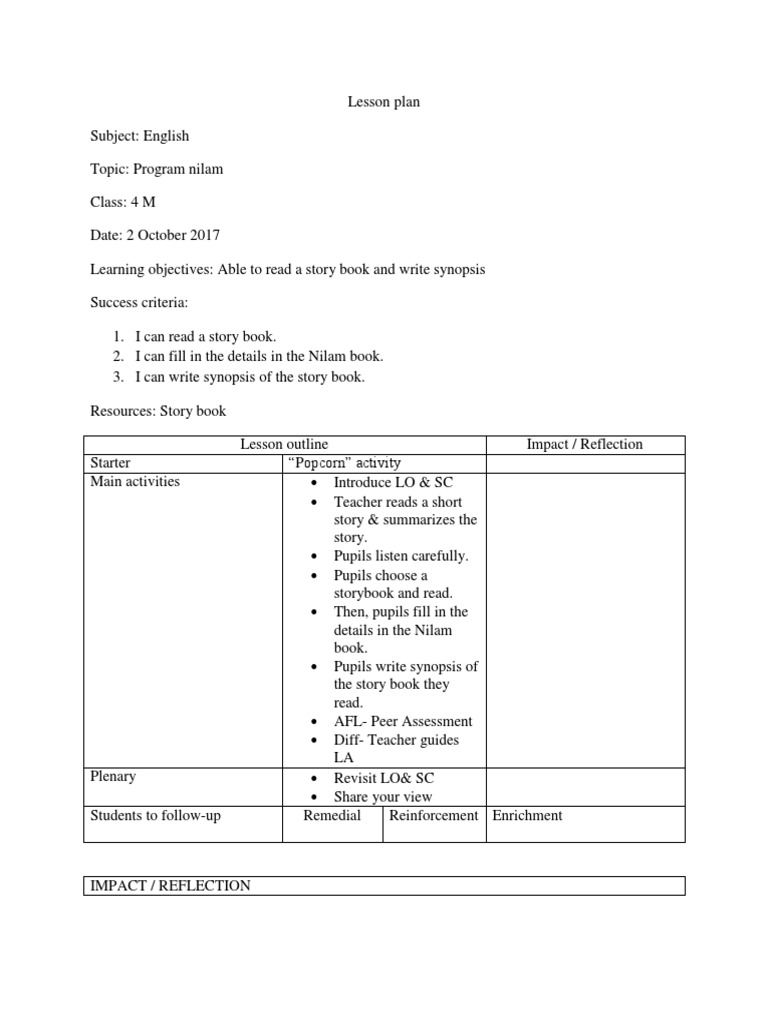 NILAM Lesson Plan | PDF