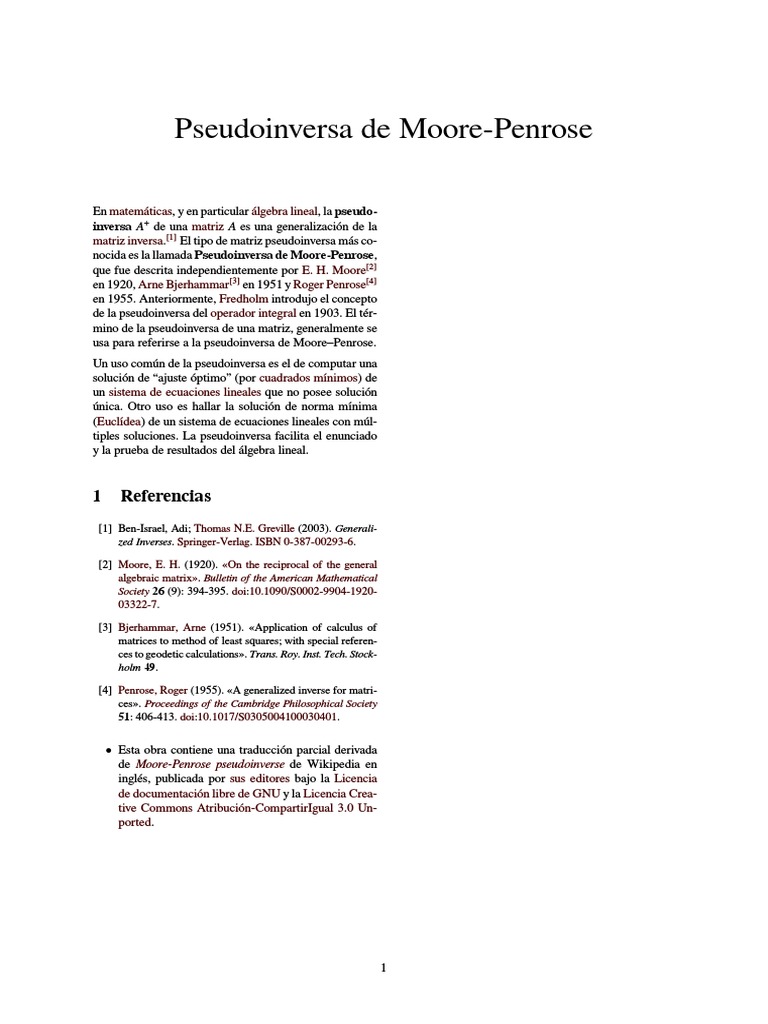 Pseudoinversa de Moore-Penrose | PDF | Análisis funcional | Álgebra