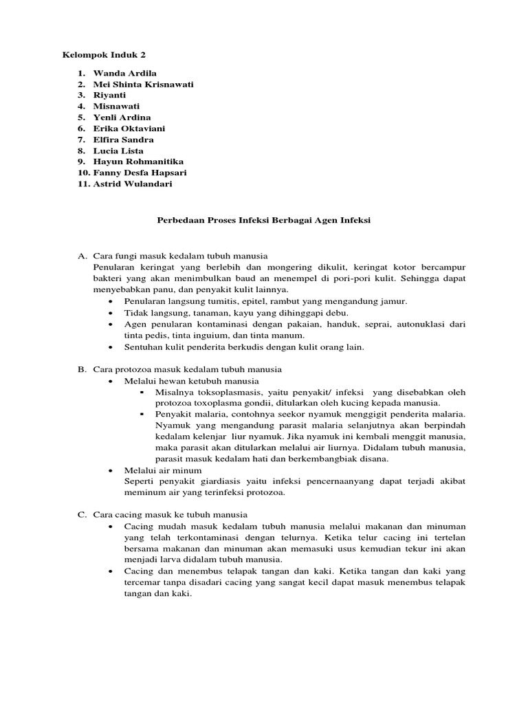 Perbedaan Proses Infeksi Berbagai Agen Infeksi | PDF