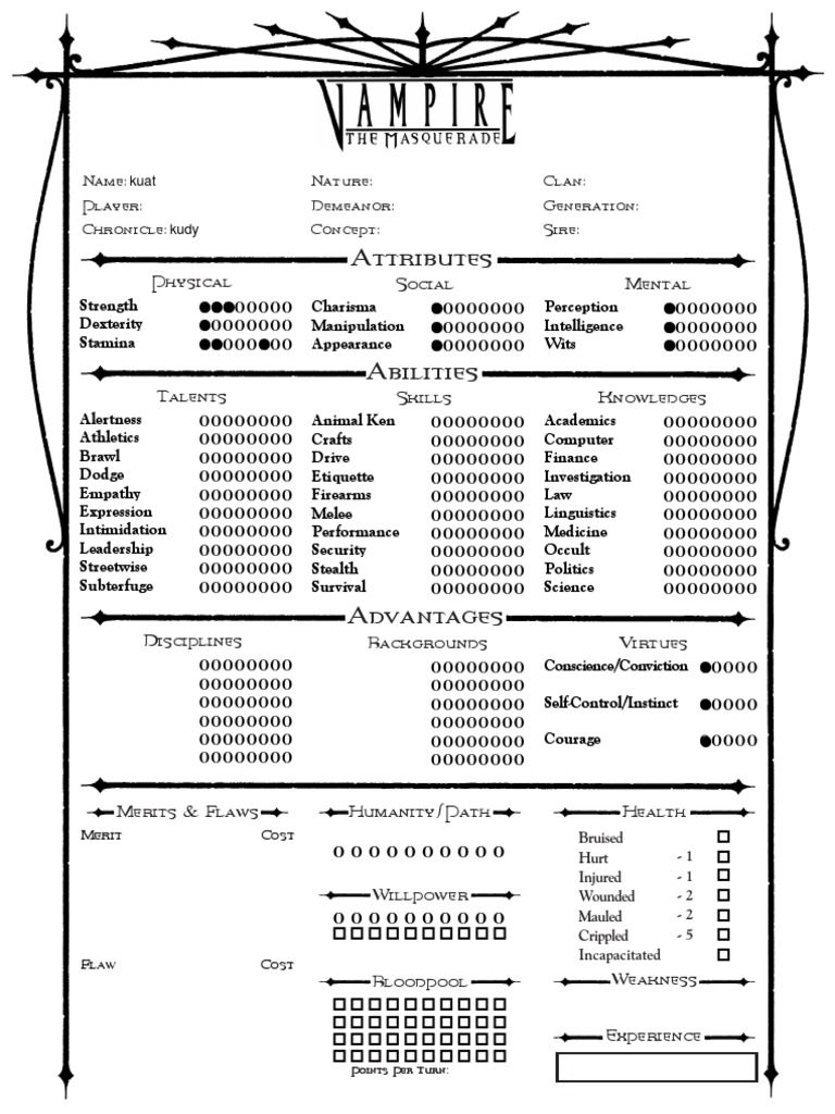 Vampire Character Sheet Template | PDF | Action (Philosophy ...