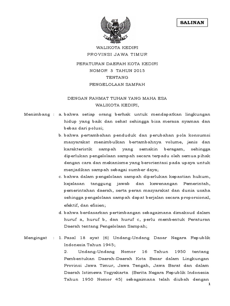 3 PERDA 2015 TTG Pengelolaan Sampah | PDF | Griya & Taman