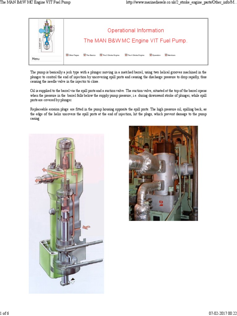 MAN B&W MC Engine VIT Fuel Pump Operation | PDF | Pump | Valve
