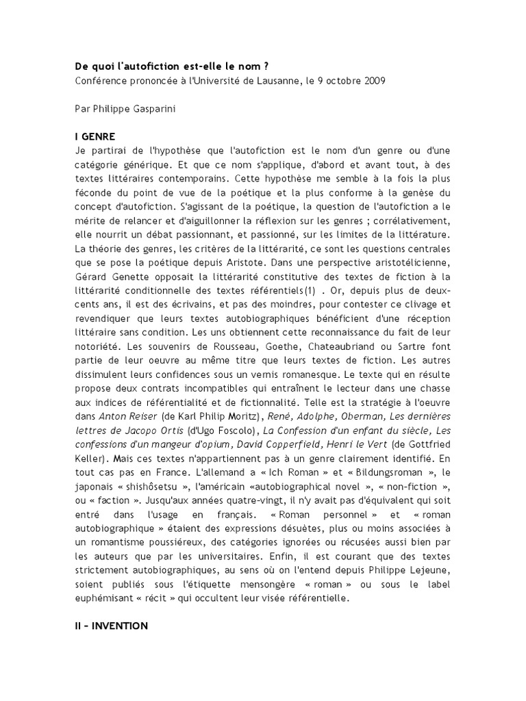 L'autofiction : définition et enjeux | PDF | Autobiographies | Romans