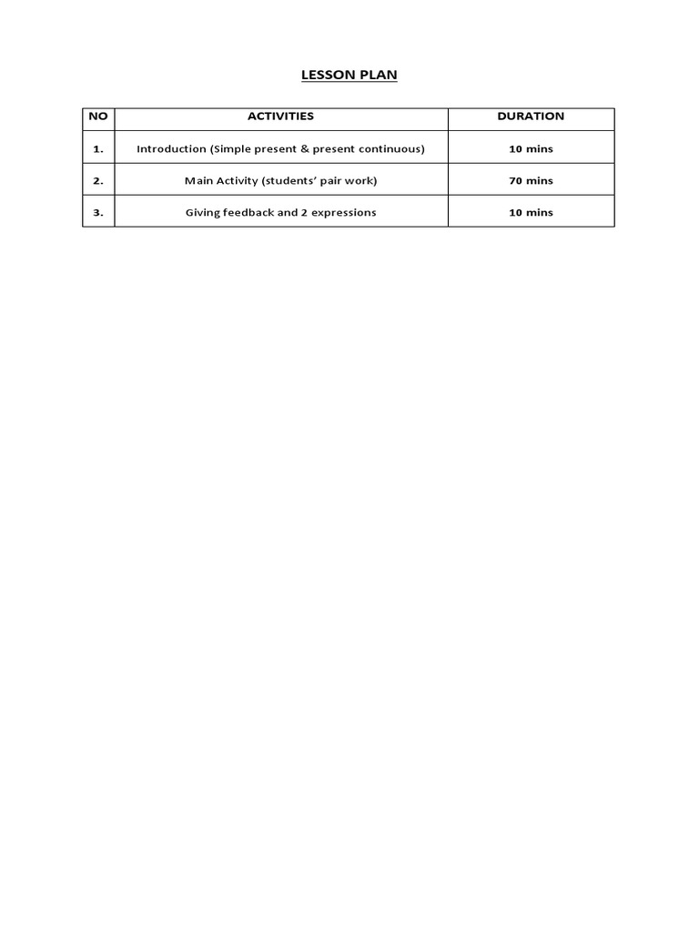 Lesson Plan: NO Activities Duration | PDF | Career & Growth | Language ...