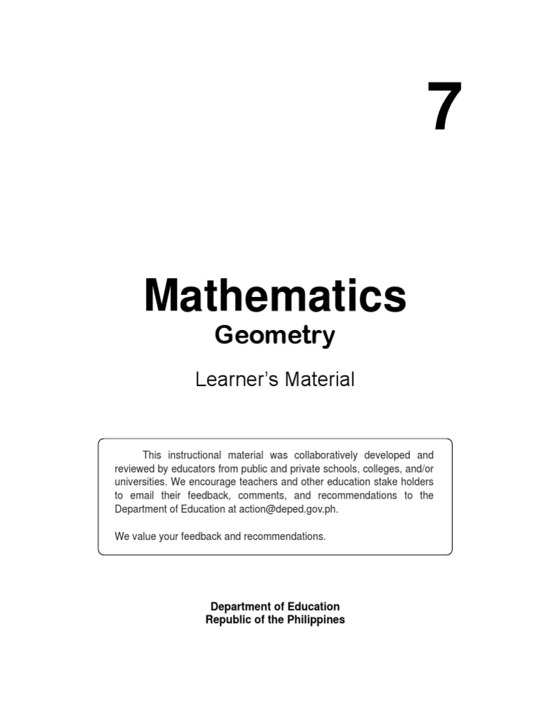 Math 7 LM-Geometry v2.0 | PDF | Line (Geometry) | Angle
