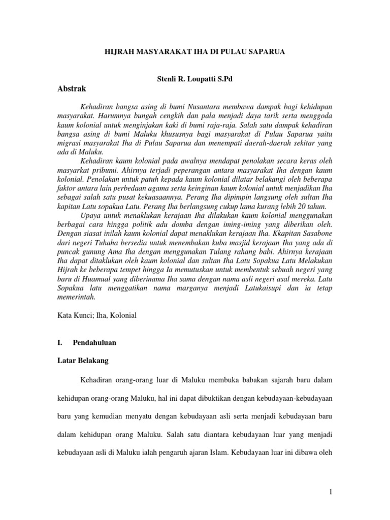 Stenli R. Loupatti - Sejarah Hijrah Masyarakat Iha Di Pulau Saparua | PDF | Agama & Spiritualitas