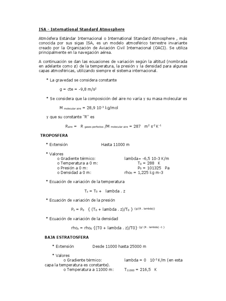 ISA - International Standard Atmosphere | PDF | Atmósferas Planetarias ...