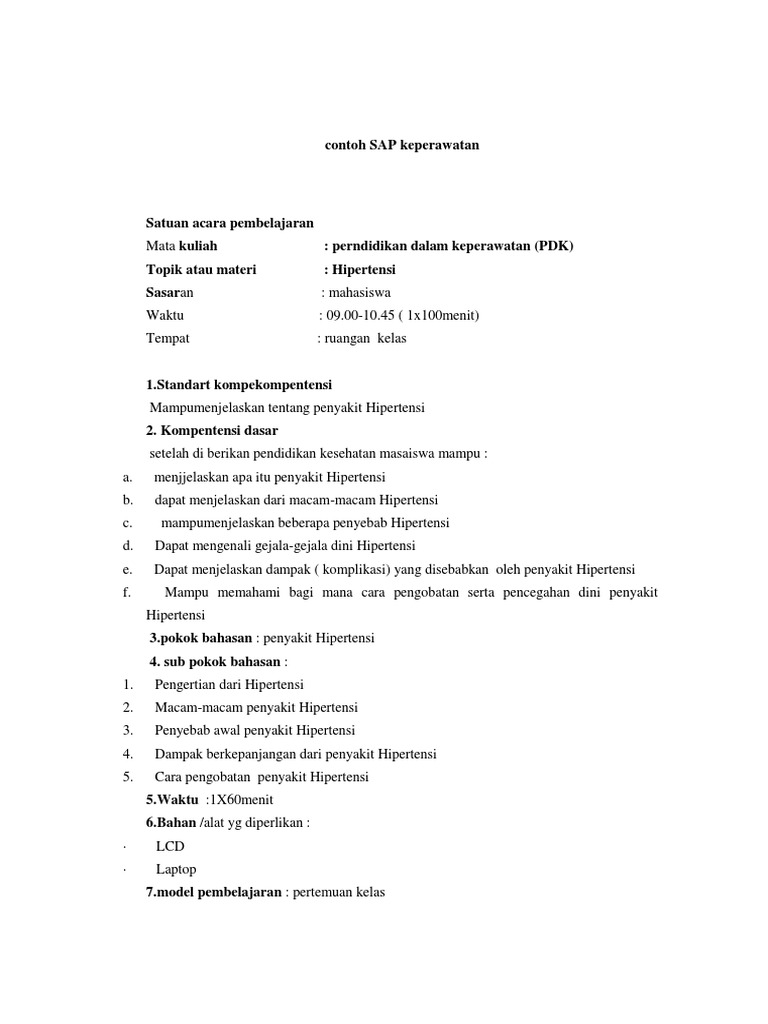 Contoh SAP Keperawatan | PDF | Kesehatan Holistik | Sains & Matematika
