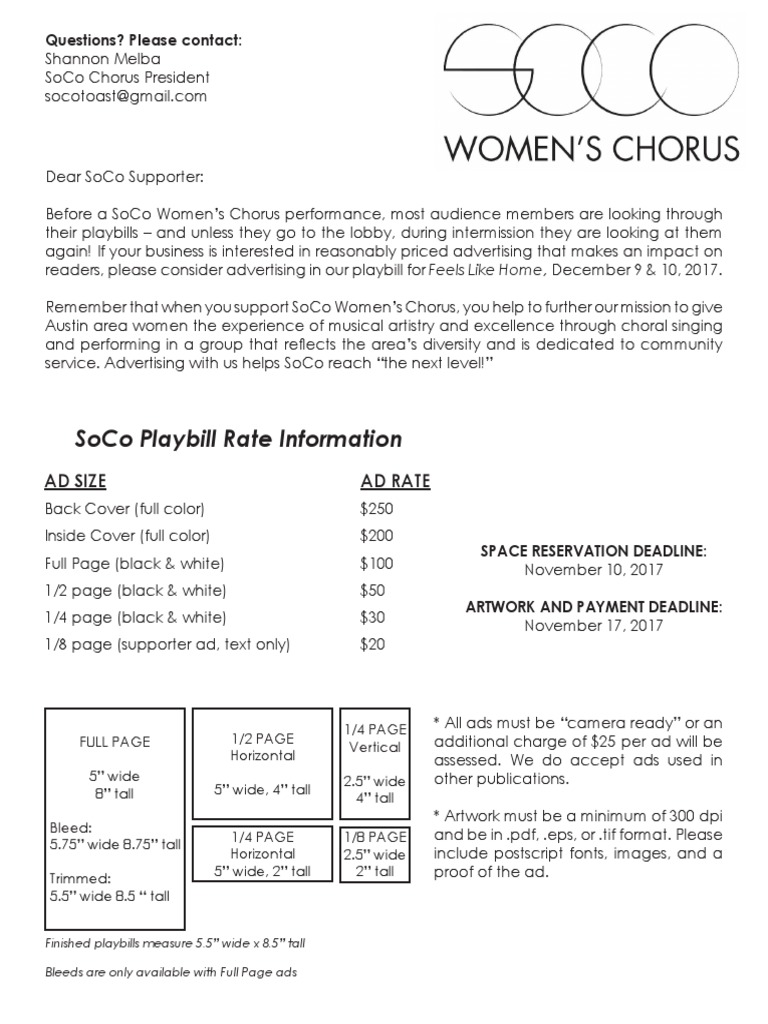 SOCO Playbill Ad Contract | Descargar gratis PDF | Advertising | Business