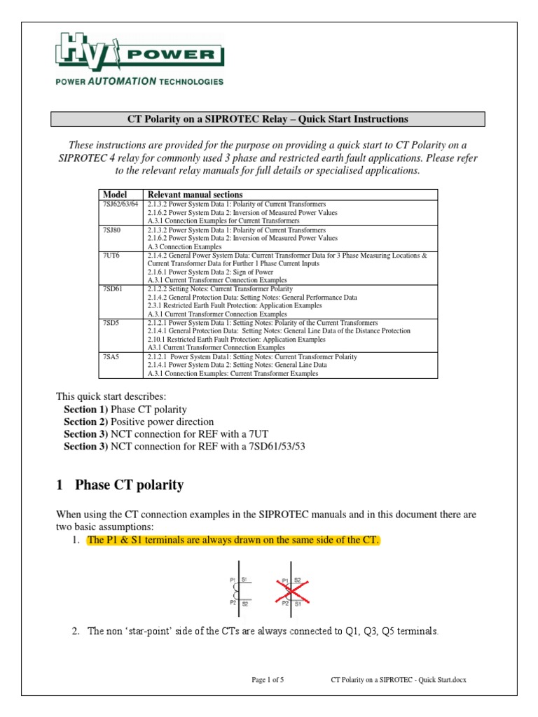 CT Polarity On SIPROTEC Quick Start | PDF | Electric Power System | Relay