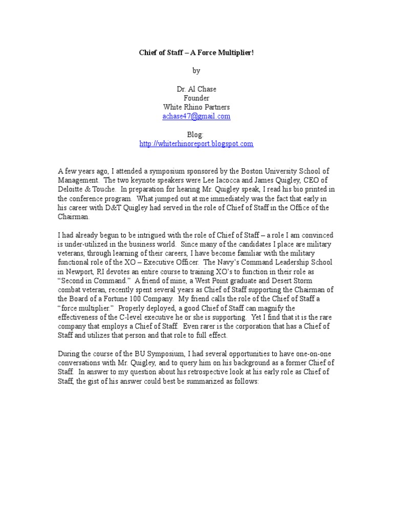 Chief of Staff: Key Roles & Skills | PDF | Executive Officer | Chief ...