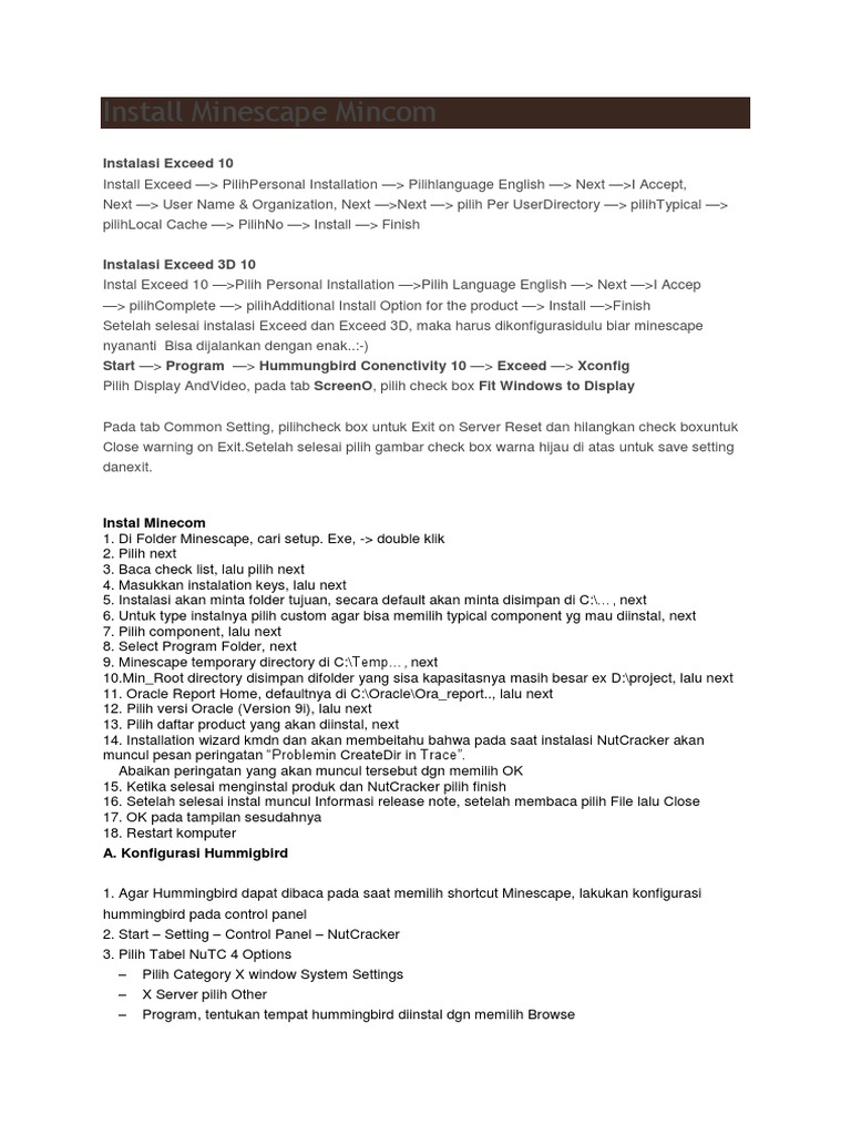 Panduan Instalasi Minescape Mincom | PDF