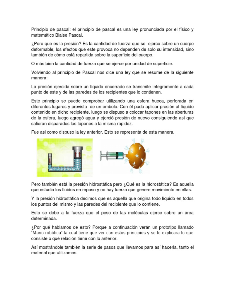 Principio de Pascal | PDF | Presión | Líquidos