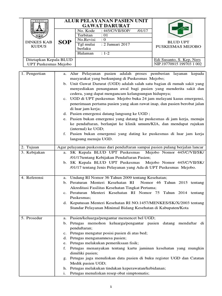 7.1.4.1 Sop Alur Pelayanan Pasien Ugd | PDF | Pengembangan Diri