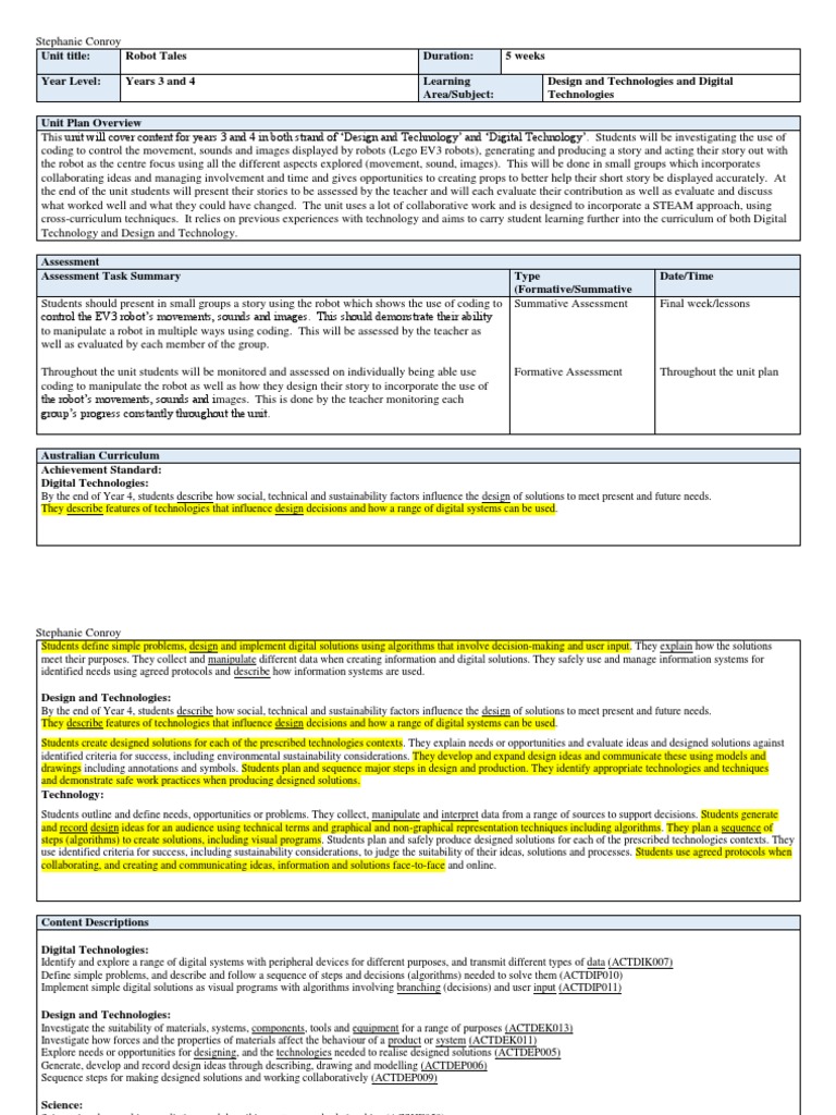Unit Plan-Technology | PDF | Design | Educational Assessment