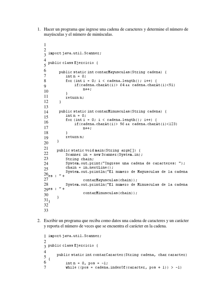 Ejercicios JAVA | PDF | Cadena (informática) | Java (lenguaje de programación)