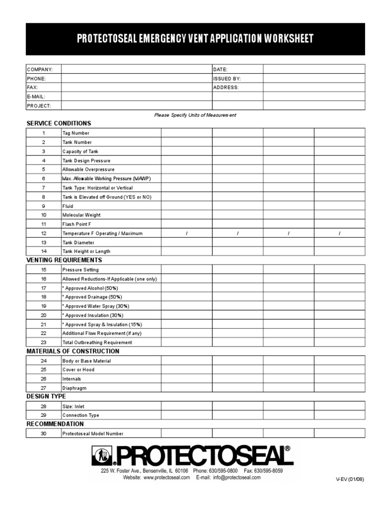 Protectoseal Emergency Vent Application Worksheet | PDF
