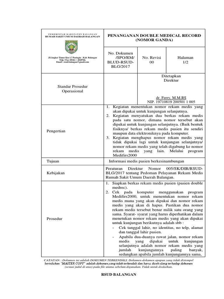 Spo Penanganan Double Medical Record | PDF