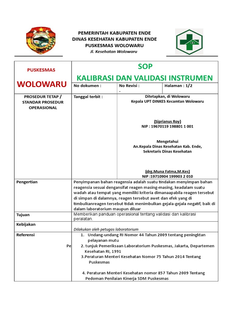SOP Kalibrasi Dan Validasi Instrumen | PDF