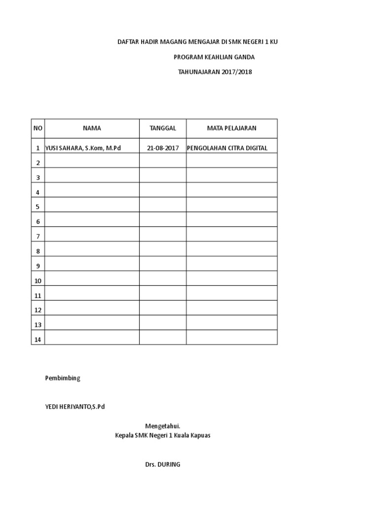 Absen Guru Magang | PDF